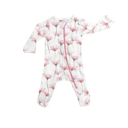 NORANI Organic Cotton Zip Footie - Pink Petals