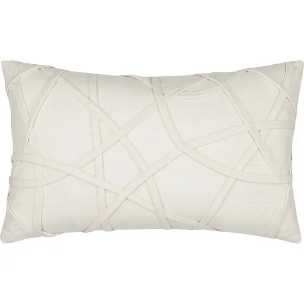 ELAINE SMITH Illusion Handmade Dimensional Applique Indoor & Outdoor Woven Accent Pillow - Ivory