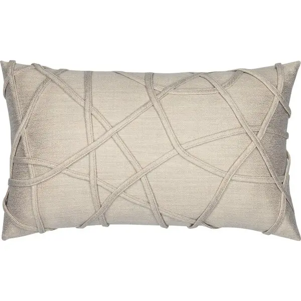 ELAINE SMITH Illusion Handmade Dimensional Applique Indoor & Outdoor Woven Accent Pillow - Linen
