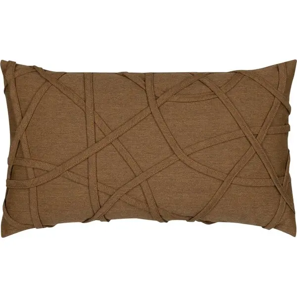 ELAINE SMITH Illusion Handmade Dimensional Applique Indoor & Outdoor Woven Accent Pillow - Teak