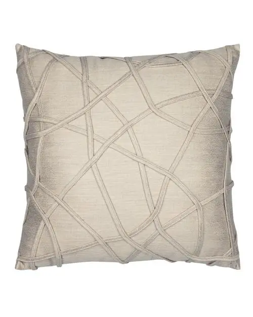 ELAINE SMITH Illusion Handmade Dimensional Applique Indoor & Outdoor Woven Accent Pillow - Linen