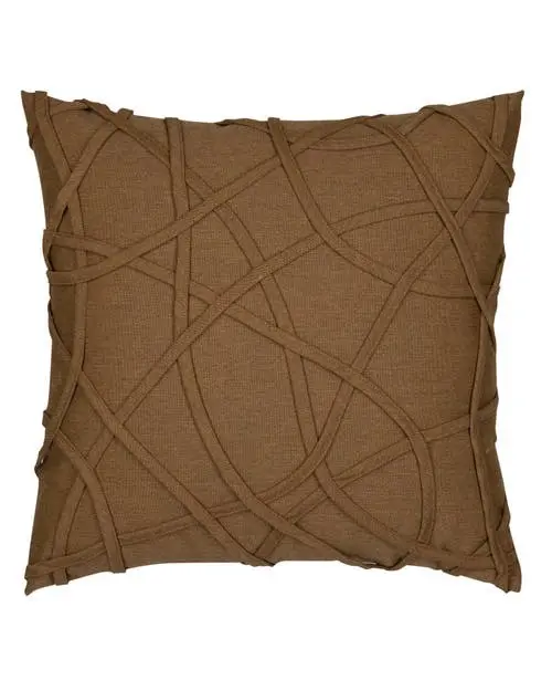 ELAINE SMITH Illusion Handmade Dimensional Applique Indoor & Outdoor Woven Accent Pillow - Teak