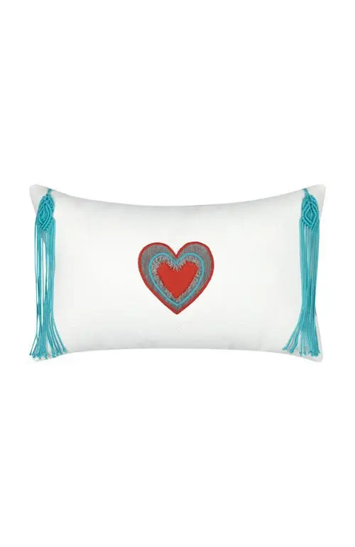 ELAINE SMITH Wild Heart Hand Appliqued & Embroidered Tassel Indoor & Outdoor Woven Accent Pillow - Multi