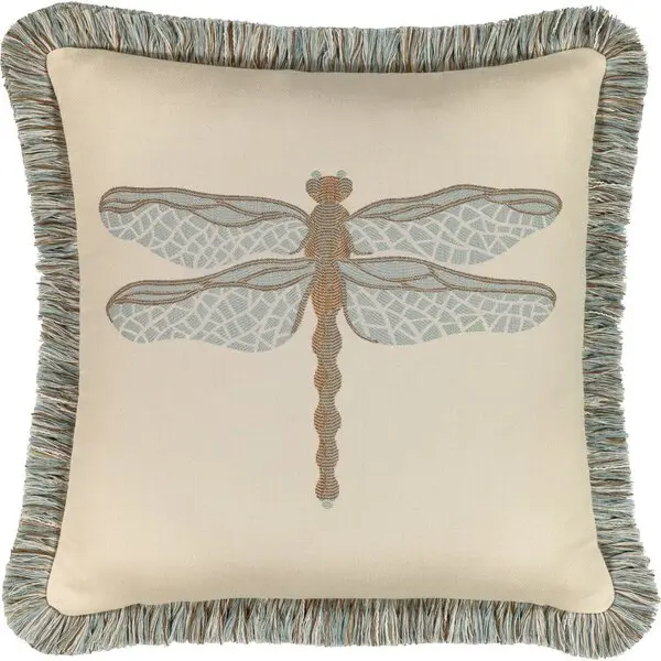 ELAINE SMITH Dragonfly Jacquard Indoor & Outdoor Woven Fringed Accent Pillow - Spa