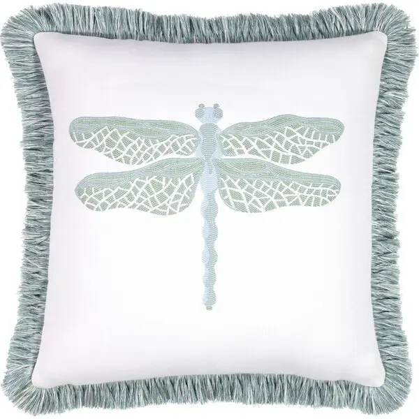 ELAINE SMITH Dragonfly Jacquard Indoor & Outdoor Woven Fringed Accent Pillow - Surf