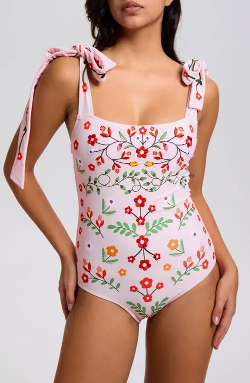 JESSIE ZHAO NEW YORK Floral Embroidered Swimsuit - Pink