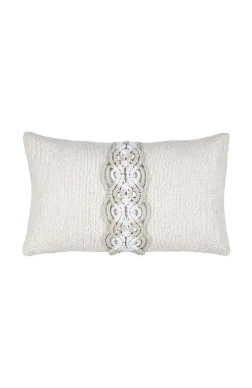 ELAINE SMITH Distinct Hand Macrame & Chenille Indoor & Outdoor Woven Accent Pillow - Oyster