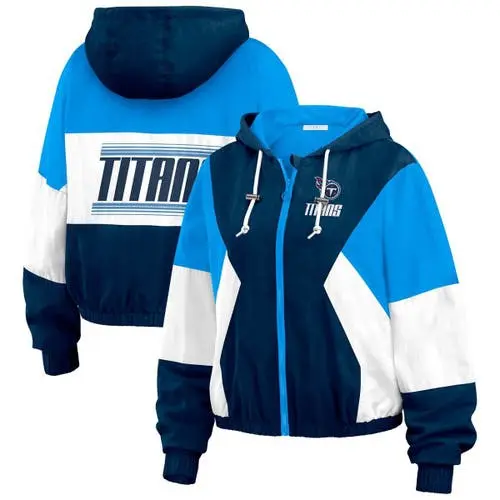 WEAR BY ERIN ANDREWS Tennessee Titans Color Block Windbreaker Jacket - Light Blue