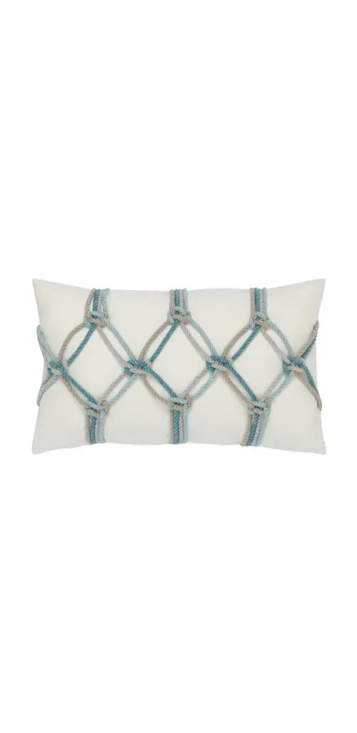 ELAINE SMITH Rope Hand Knotted Macrame Indoor & Outdoor Woven Accent Pillow - Aqua