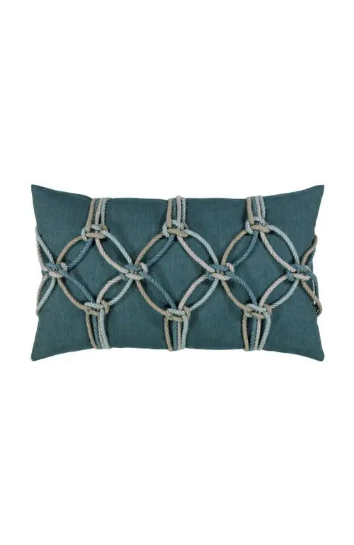 ELAINE SMITH Rope Hand Knotted Macrame Indoor & Outdoor Woven Accent Pillow - Lagoon