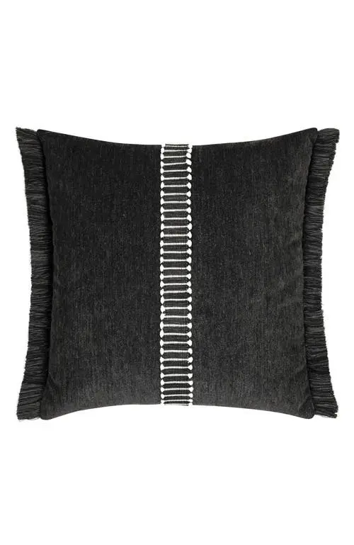 ELAINE SMITH Luxe Velour Chenille With Decorative Tape Indoor & Outdoor Woven Accent Pillow - Charcoal