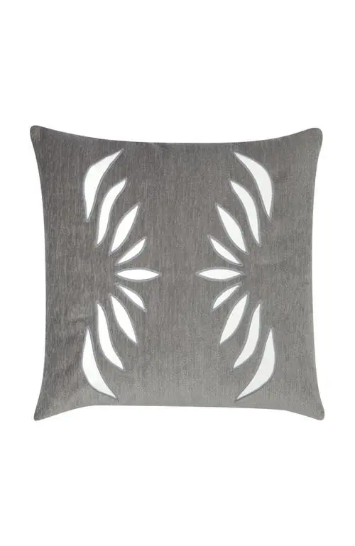 ELAINE SMITH Heritage Velvet Hand Embroidered Cut Out Indoor & Outdoor Woven Accent Pillow - Grey