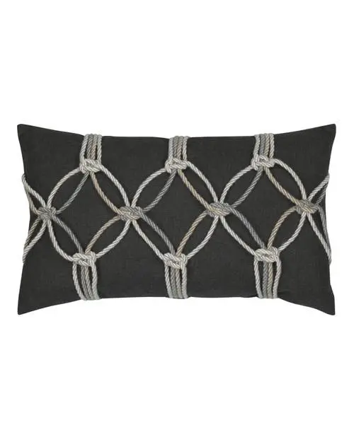 ELAINE SMITH Rope Hand Knotted Macrame Indoor & Outdoor Woven Accent Pillow - Carbon