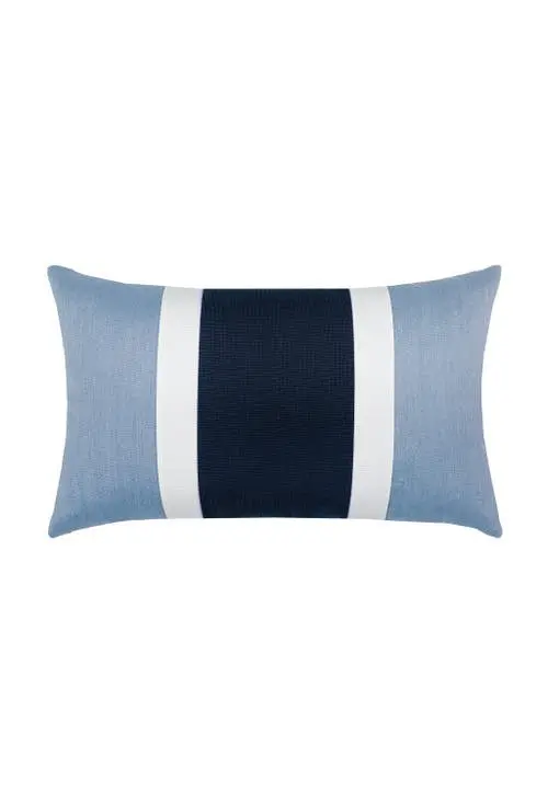 ELAINE SMITH Nevis Panelled Dimensional Banded Indoor & Outdoor Woven Accent Pillow - Ocean