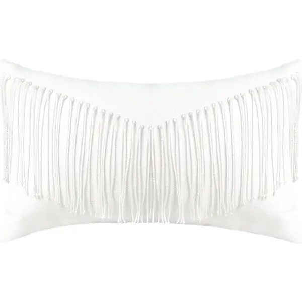 ELAINE SMITH Mane Handmade Macrame Fringed Indoor & Outdoor Woven Accent Pillow - Blanc