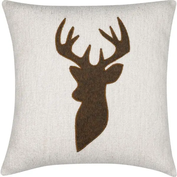 ELAINE SMITH Woodland Stag Applique Chenille Indoor & Outdoor Woven Accent Pillow - Ivory