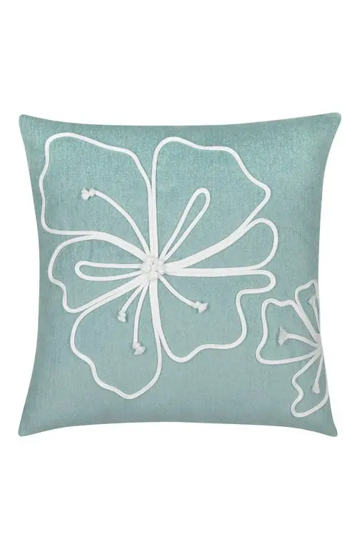 ELAINE SMITH Hibiscus Rope Hand Appliqued Indoor & Outdoor Woven Accent Pillow - Mist