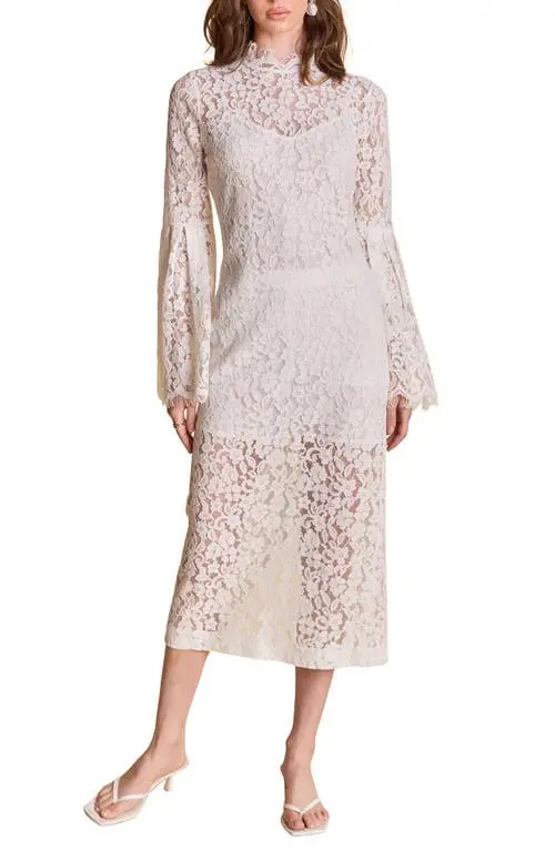 Endless Rose Lace Midi Dress With Long Bell Sleeves - White