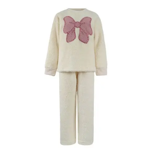 LOLA + THE BOYS Fuzzy Set With Bow Detail - White