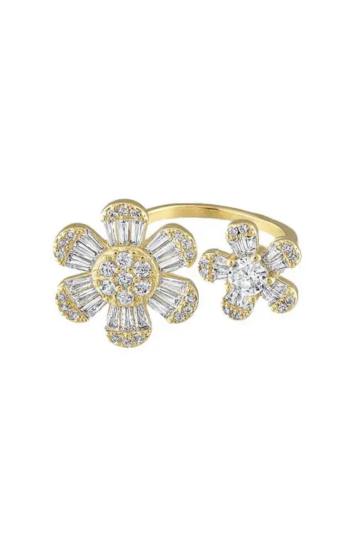 Ben Oni Pave And Baguette Cz Flower Ring - Gold