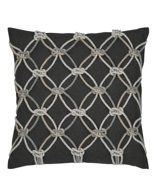 ELAINE SMITH Rope Hand Knotted Macrame Indoor & Outdoor Woven Accent Pillow - Carbon