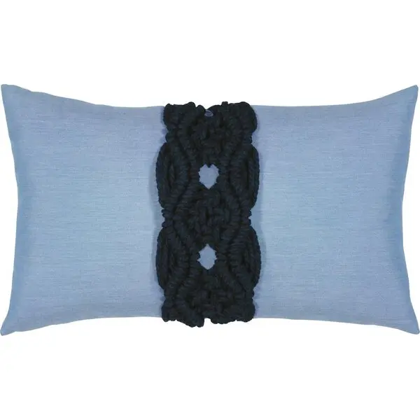 ELAINE SMITH Palomar Handknotted Macrame Indoor & Outdoor Woven Accent Pillow - Indigo