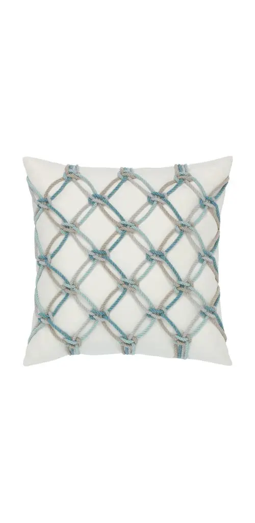 ELAINE SMITH Rope Hand Knotted Macrame Indoor & Outdoor Woven Accent Pillow - Aqua