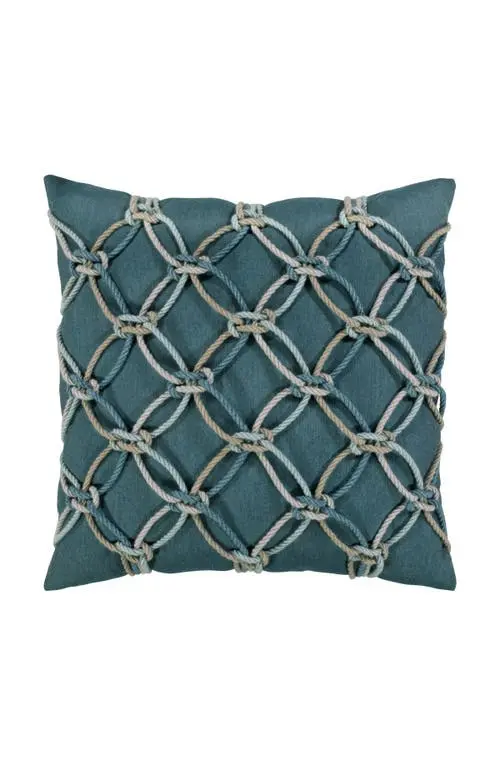 ELAINE SMITH Rope Hand Knotted Macrame Indoor & Outdoor Woven Accent Pillow - Lagoon