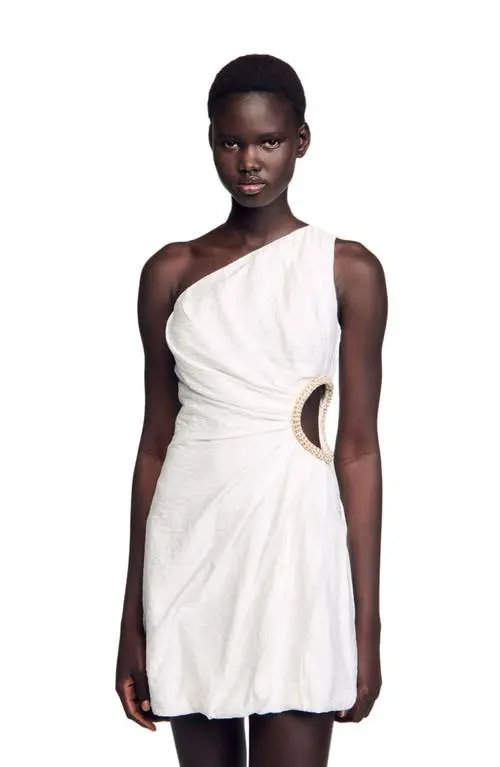 Sandro Short Asymmetrical Dress In White - 30% Off | Editorialist