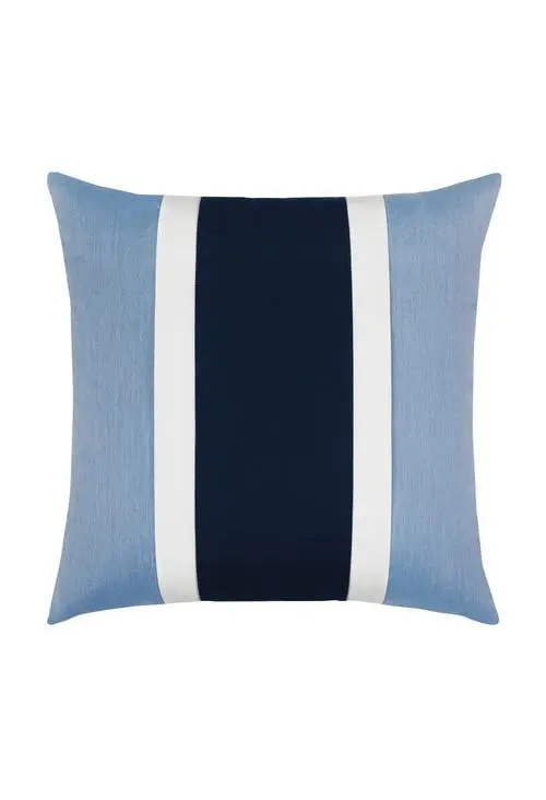 ELAINE SMITH Nevis Panelled Dimensional Banded Indoor & Outdoor Woven Accent Pillow - Ocean