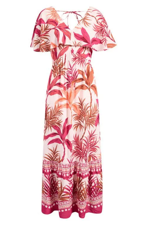 LIPSY Palm Print Open Back Maxi Dress