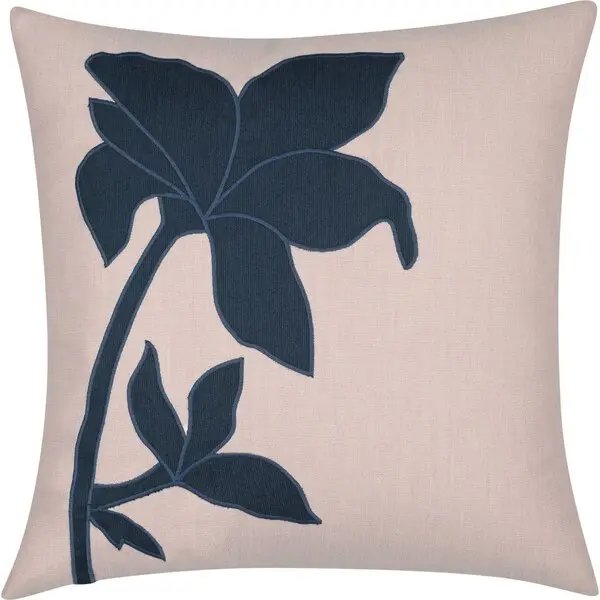 ELAINE SMITH Botanica Handmade Embroidered Applique Indoor & Outdoor Woven Accent Pillow - Blush