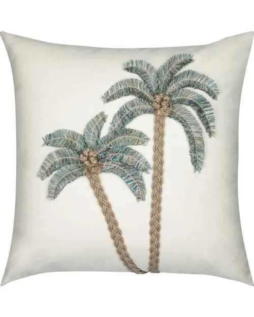 ELAINE SMITH Escape Handmade Applique Indoor & Outdoor Woven Accent Pillow - Aqua