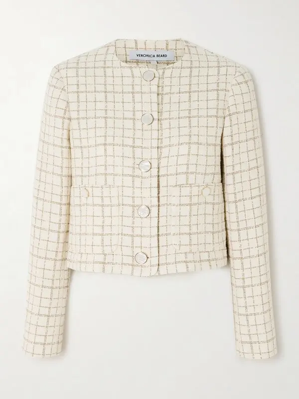 Veronica Beard Andrea Metallic Cotton-blend Tweed Jacket - Neutrals