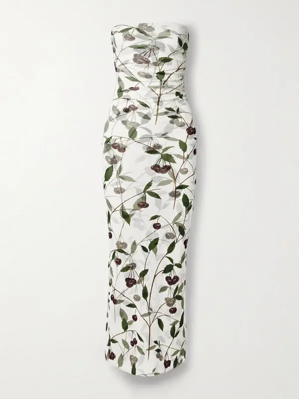 Stella McCartney Strapless Ruched Printed Maxi Dress