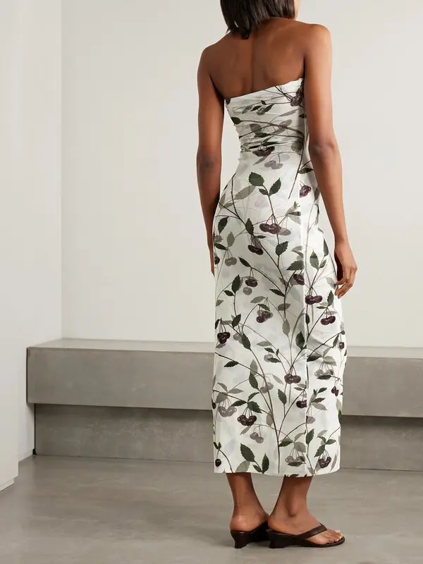 Stella McCartney Strapless Ruched Printed Maxi Dress