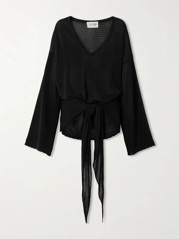 Attico Tie-detailed Pointelle-knit Coverup - Black