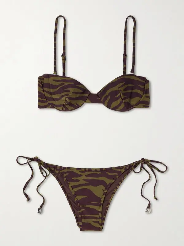 Attico Convertible Zebra-print Underwired Bikini - Green