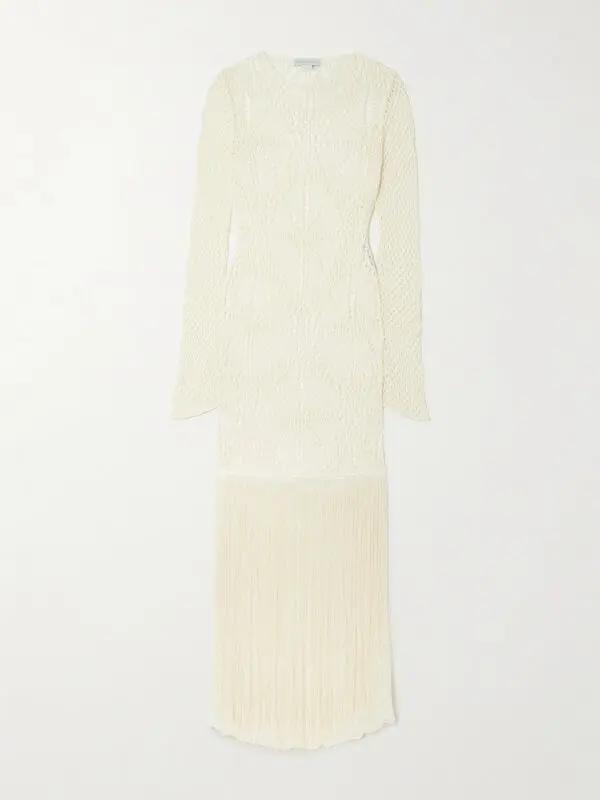 Stella McCartney Fringed Crochet Maxi Dress - Ivory