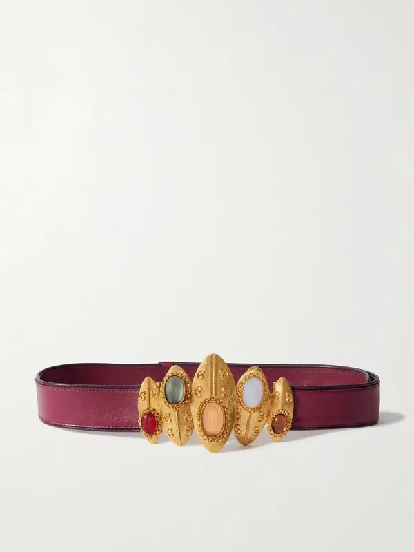 SONIA PETROFF Shield-embellished Leather Waist Belt - Burgundy