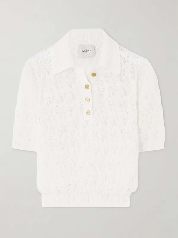 Le Kasha Qarar Open-knit Organic Linen Polo Shirt - White