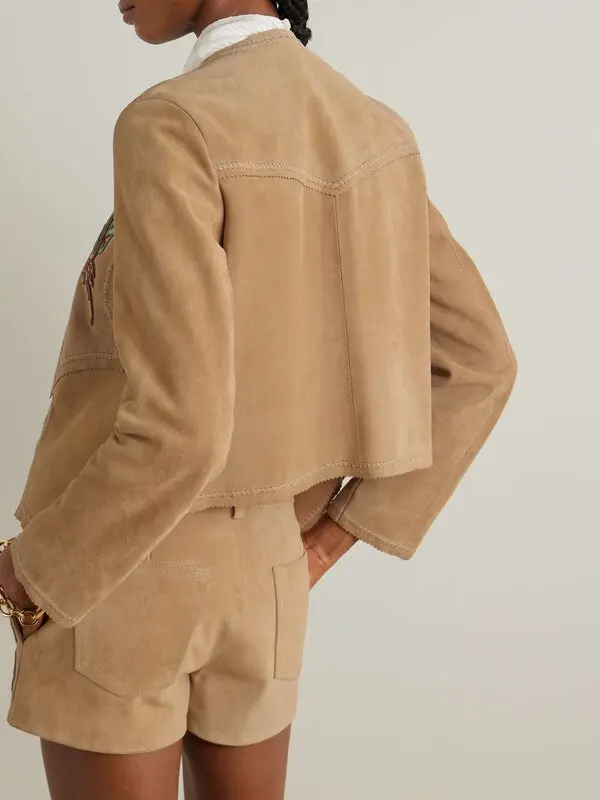 Etro Appliquéd Suede Jacket - Sand