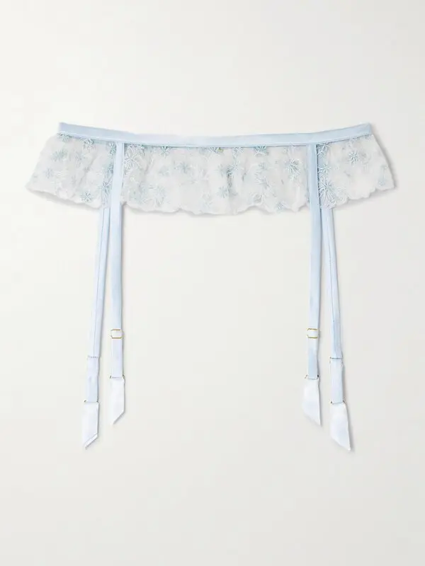 Kiki De Montparnasse Mathilde Embroidered Tulle Suspender Belt - Ivory