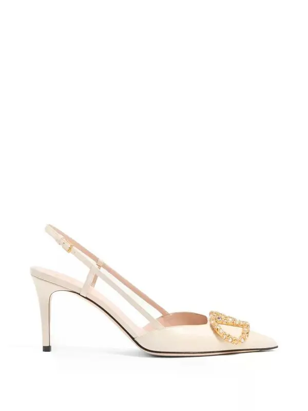 Valentino Garavani Vlogo Signature Slingback Calfskin Pumps With Jewel Embellishment - Neutrals