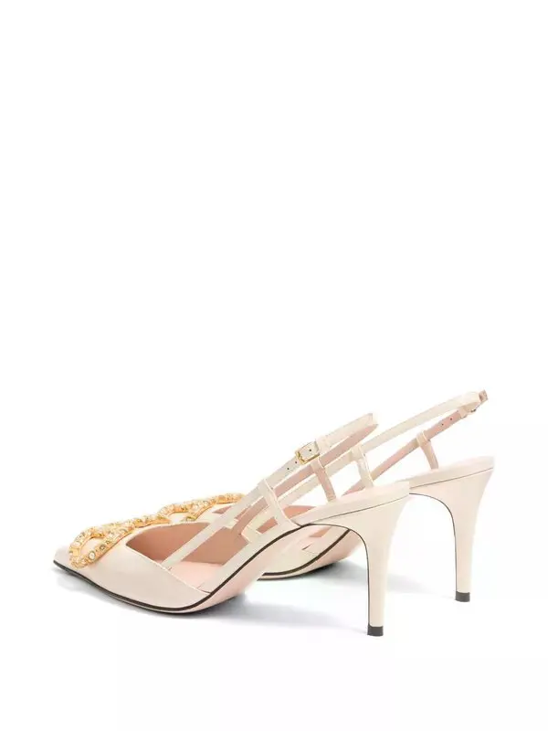 Valentino Garavani Vlogo Signature Slingback Calfskin Pumps With Jewel Embellishment - Neutrals