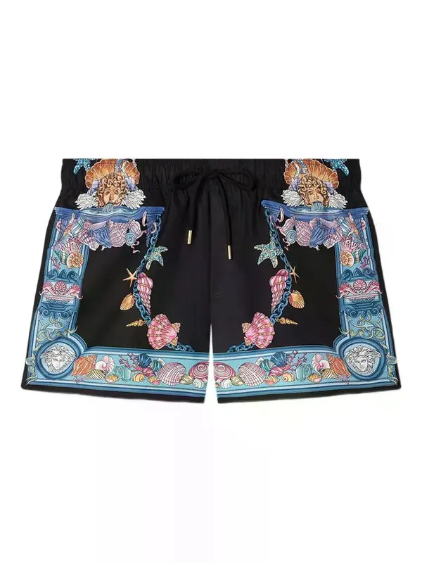 Versace Coral Theatre Print Swim Shorts - Black