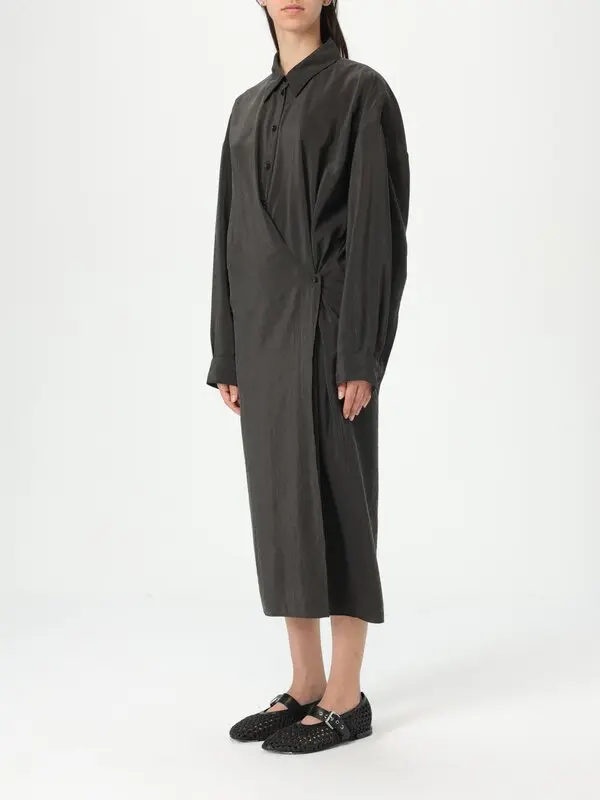 LEMAIRE Long Sleeve Collared Wrap Dress - Coffee