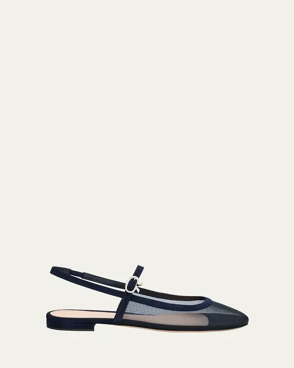 GIANVITO ROSSI Mesh Mary Jane Ballerina Flats - Denim