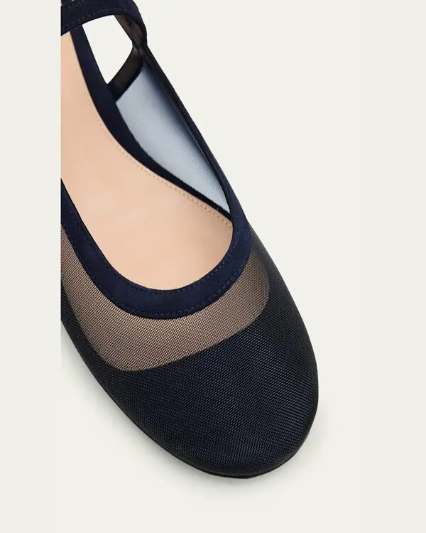 GIANVITO ROSSI Mesh Mary Jane Ballerina Flats - Denim