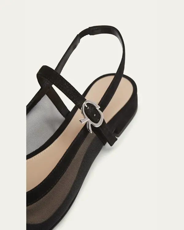 GIANVITO ROSSI Mesh Mary Jane Ballerina Flats - Denim